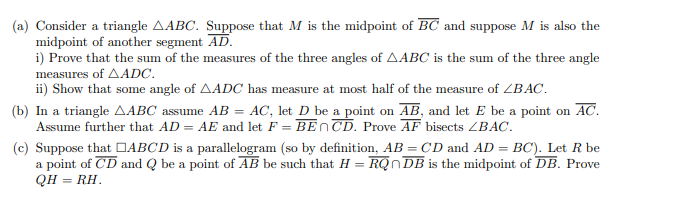 Solved (a) Consider a triangle ABC. Suppose that M is the | Chegg.com