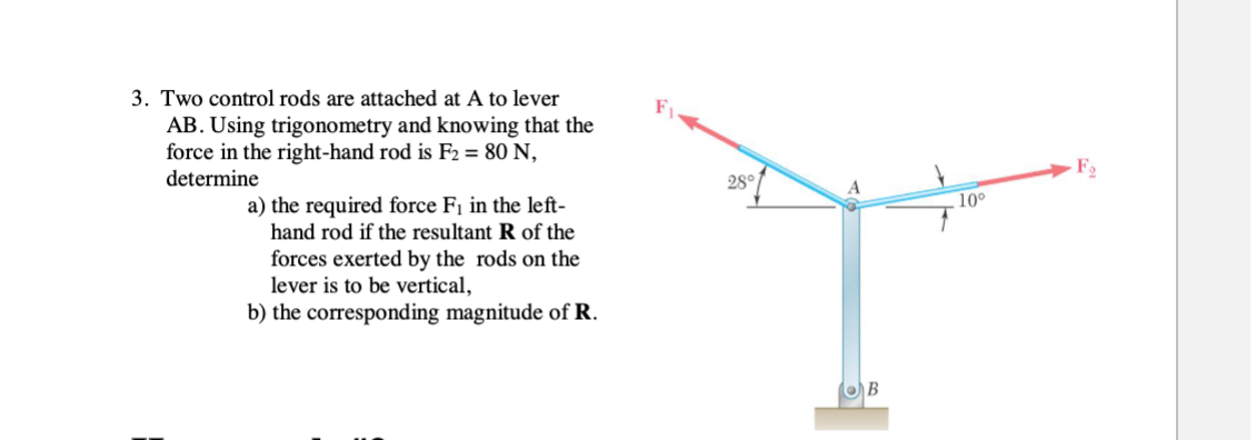 Solved 3. Two control rods are attached at A to lever AB. | Chegg.com