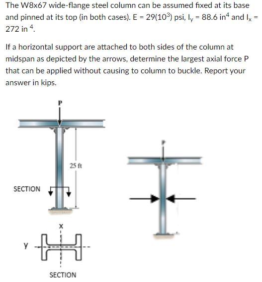 Solved The W8x67 wide-flange steel column can be assumed | Chegg.com