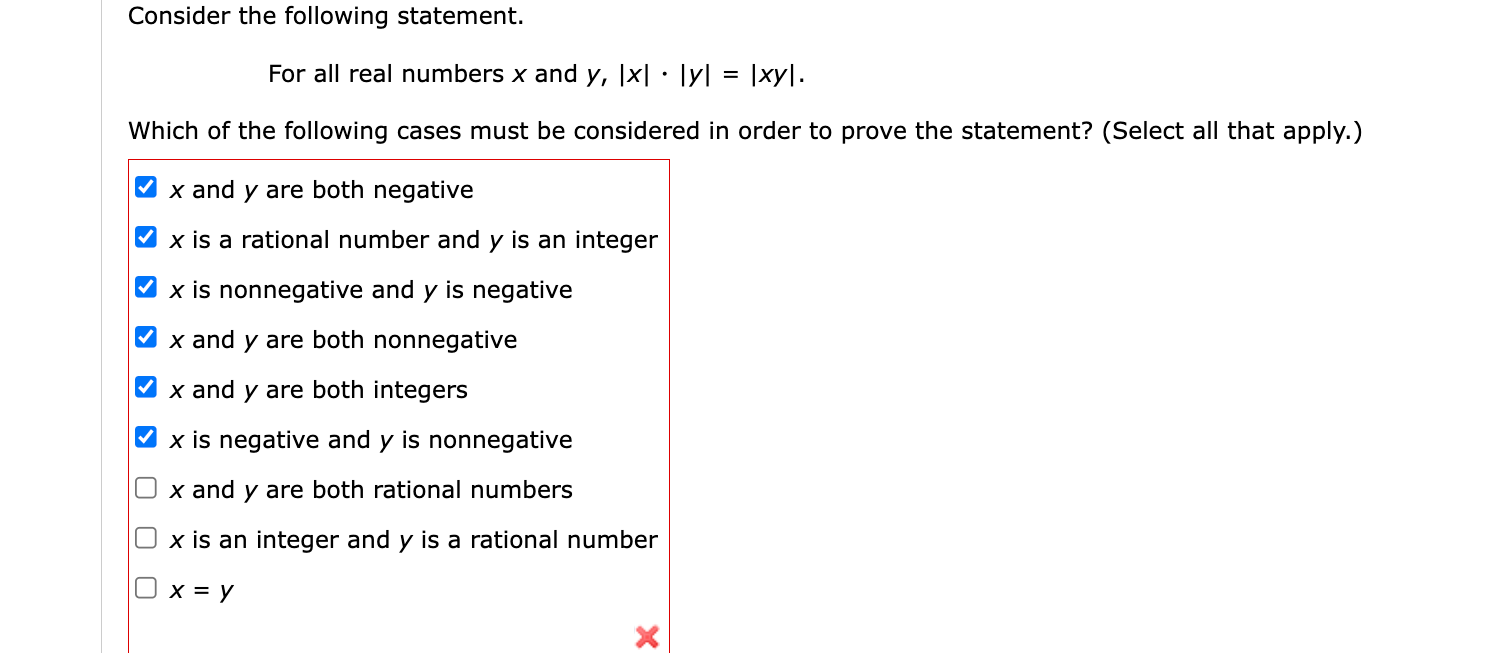Solved Consider the following statement. For all real | Chegg.com