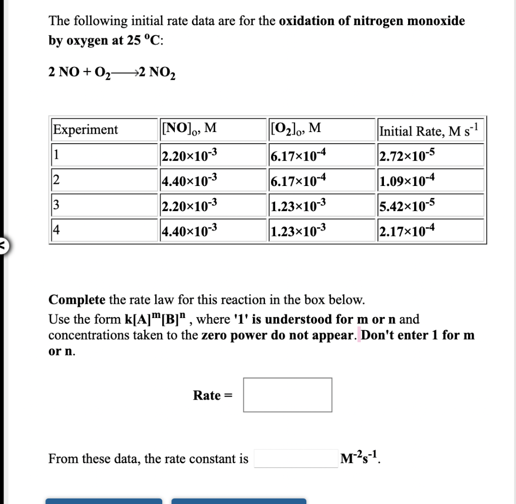 Solved The following initial rate data are for the oxidation | Chegg.com