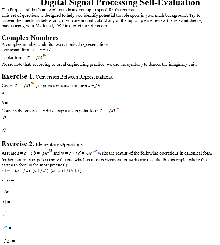 Solved Digital Signal Processing Self-Evaluation The Purpose | Chegg.com