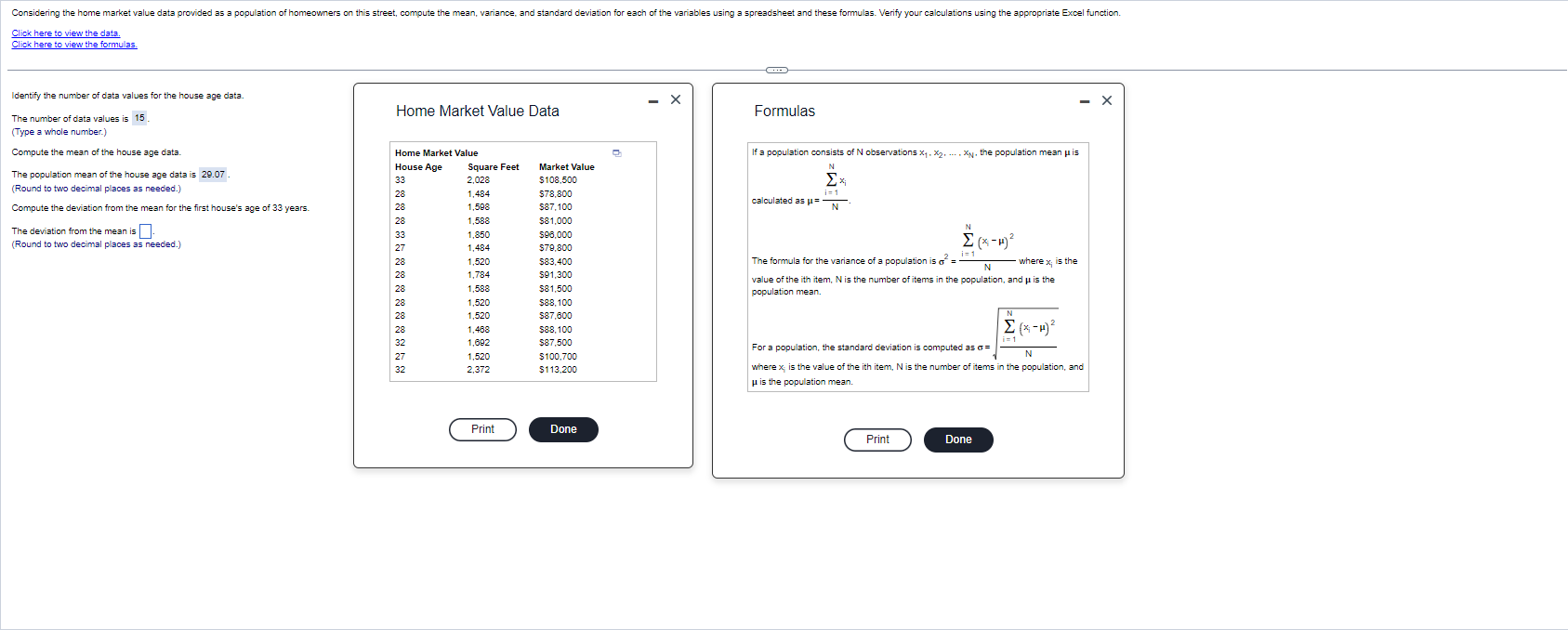 Solved Identify the number of data values for the house age | Chegg.com
