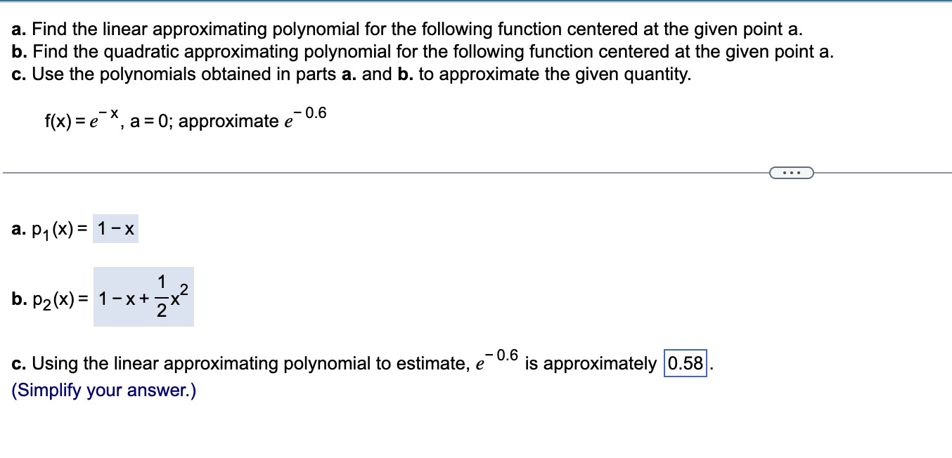Solved d. using the quadratic approximating polynomial to | Chegg.com