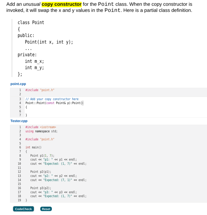 Solved Add an unusual copy constructor for the Point class. | Chegg.com