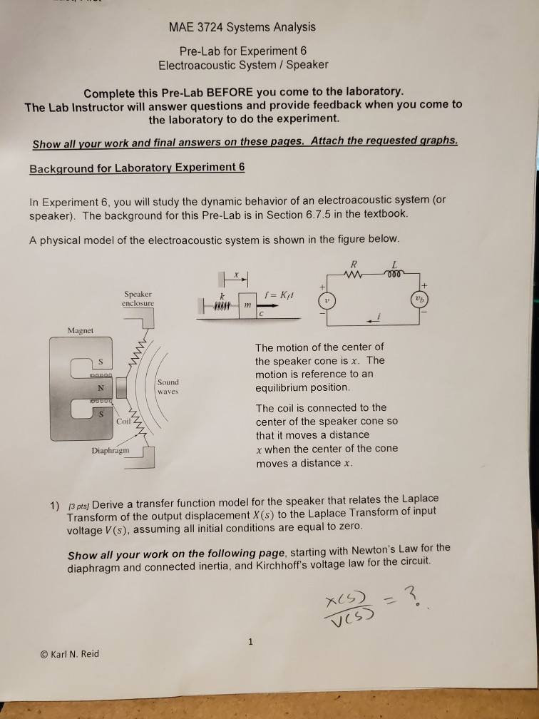 Solved MAE 3724 Systems Analysis Pre-Lab for Experiment 6 | Chegg.com