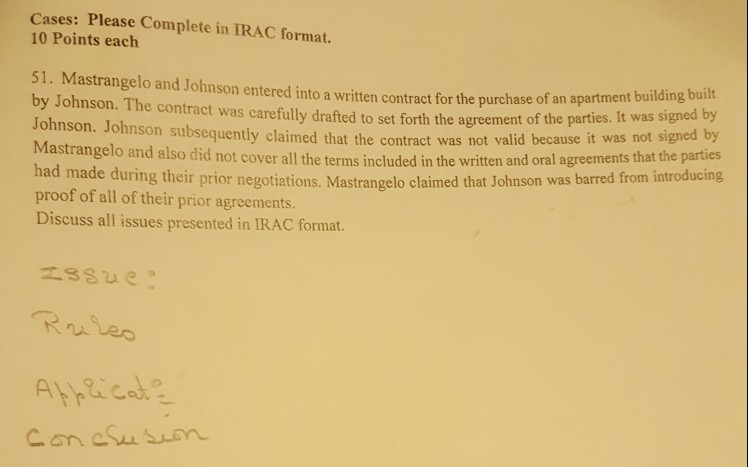Solved Cases: Please Complete in IRAC format. 10 Points each | Chegg.com