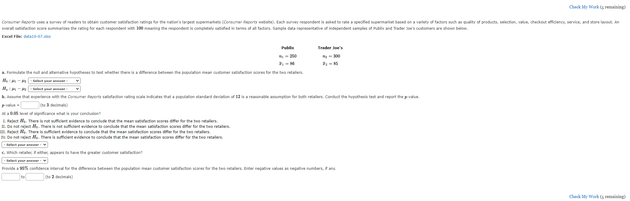 Solved xˉ1=86xˉ2=85 a. Formulate the null and alternative | Chegg.com