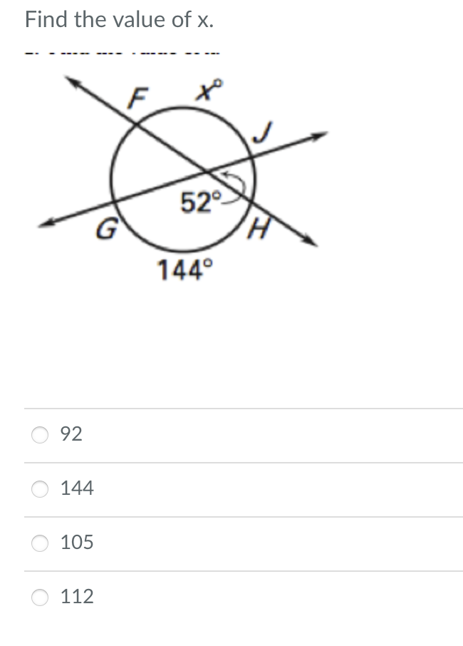 Find the value of x. \begin{tabular}{c} 92 \\ \hline | Chegg.com