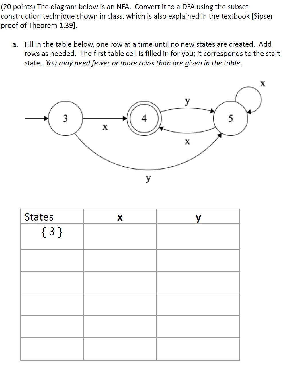 Solved (20 points) The diagram below is an NFA. Convert it | Chegg.com