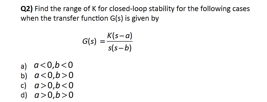 Solved Find the range of K for closed-loop stability for the | Chegg.com