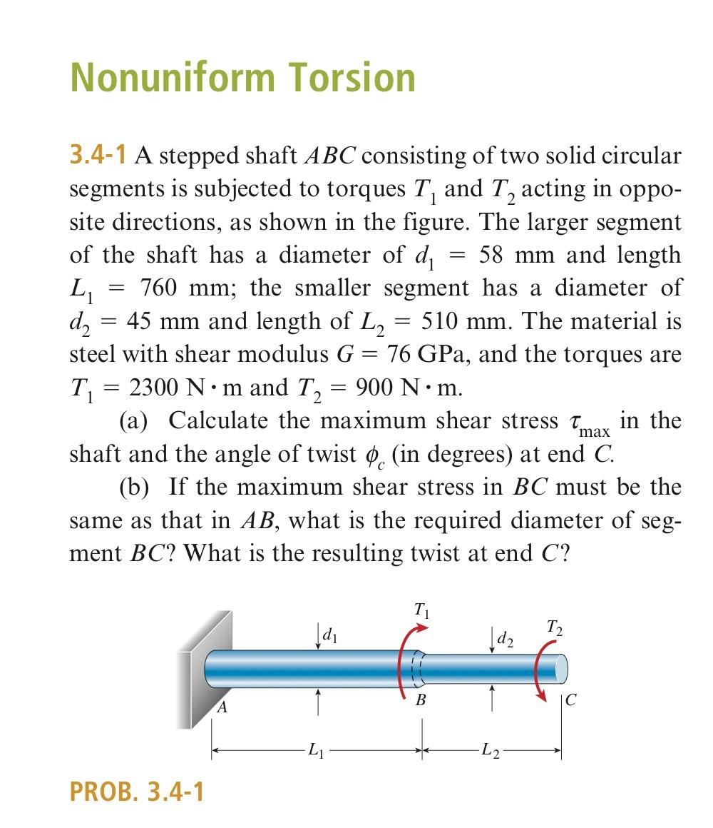 Solved 3.4-1 A stepped shaft ABC consisting of two solid | Chegg.com