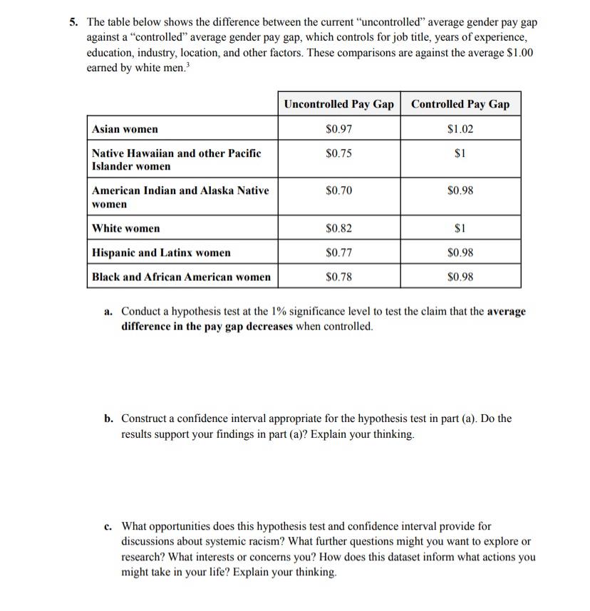 Solved 5. The table below shows the difference between the | Chegg.com