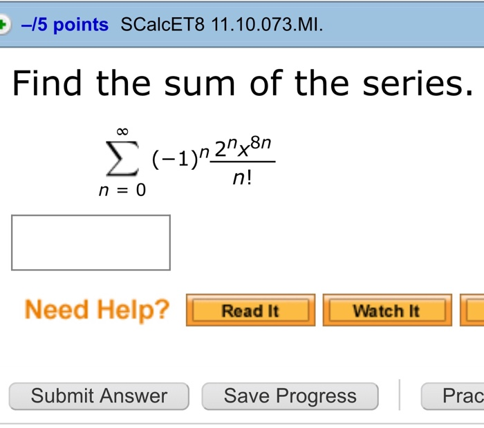 Solved -/5 points SCalcET8 11.10.073.MI. Find the sum of the | Chegg.com