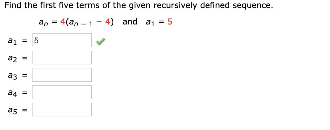 Solved Find the first five terms of the given recursively | Chegg.com