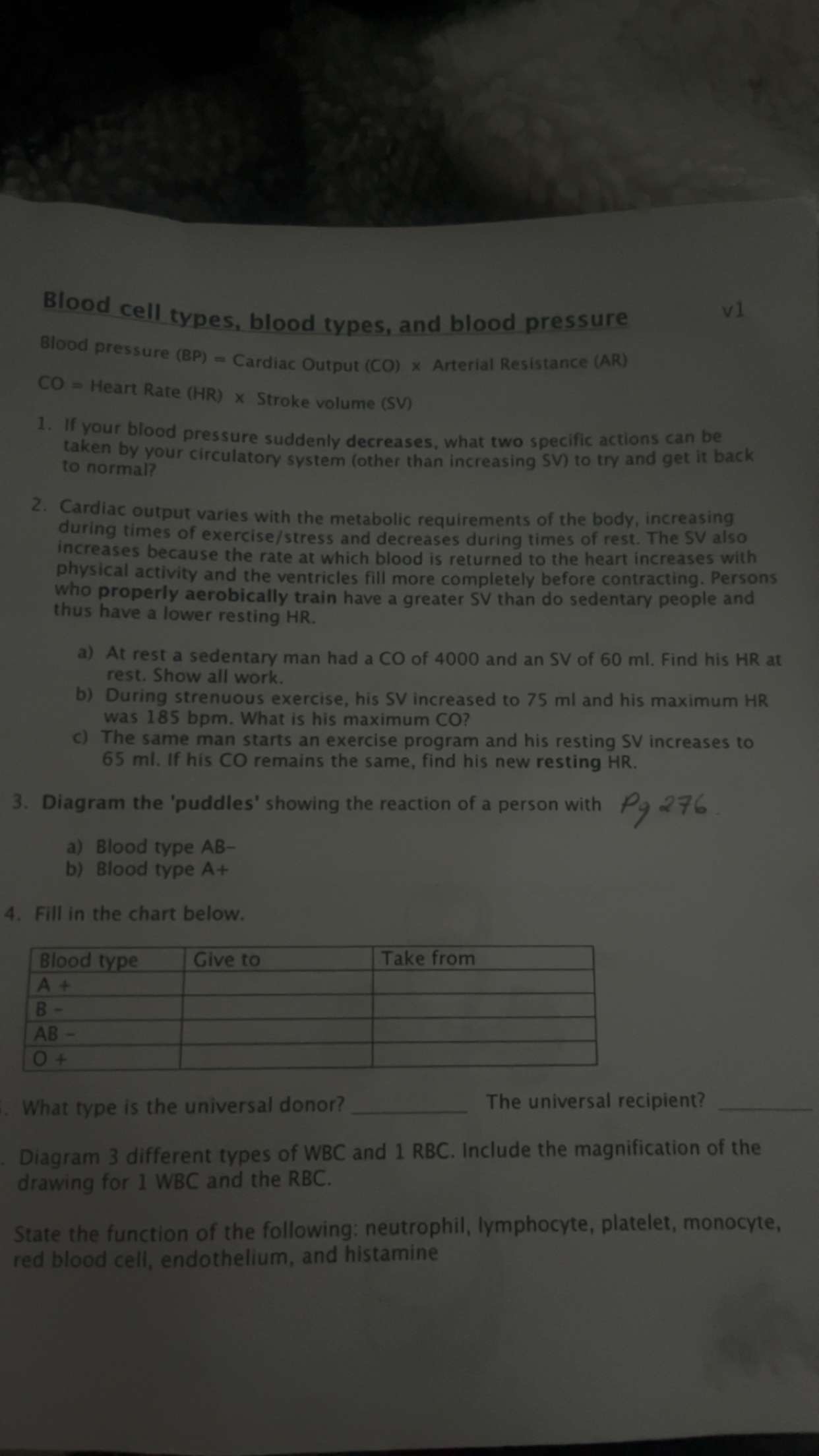 Solved Blood cell types, blood types, and blood | Chegg.com