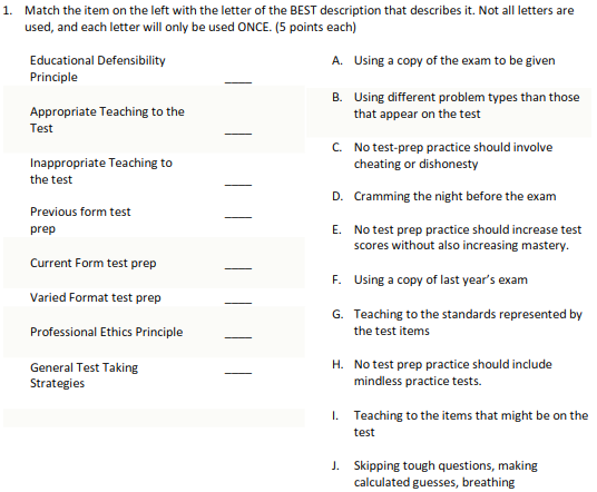 Solved Match the item on the left with the letter of the | Chegg.com