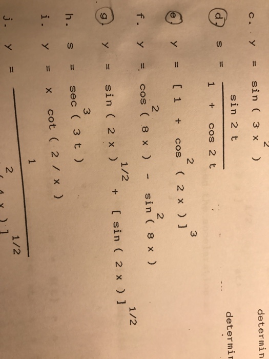 Solved c",y = sin ( 3x determin sin 2 t determir 1+ cos 2 t | Chegg.com