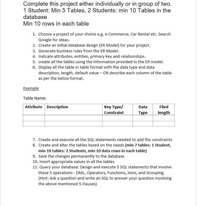 Solved Complete this project either individually or in group | Chegg.com
