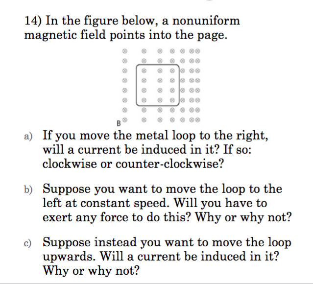 Solved 14) In the figure below, a nonuniform magnetic field | Chegg.com