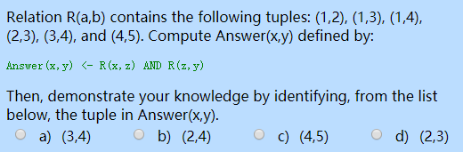 Solved Relation R(a,b) contains the following tuples: (1,2), | Chegg.com