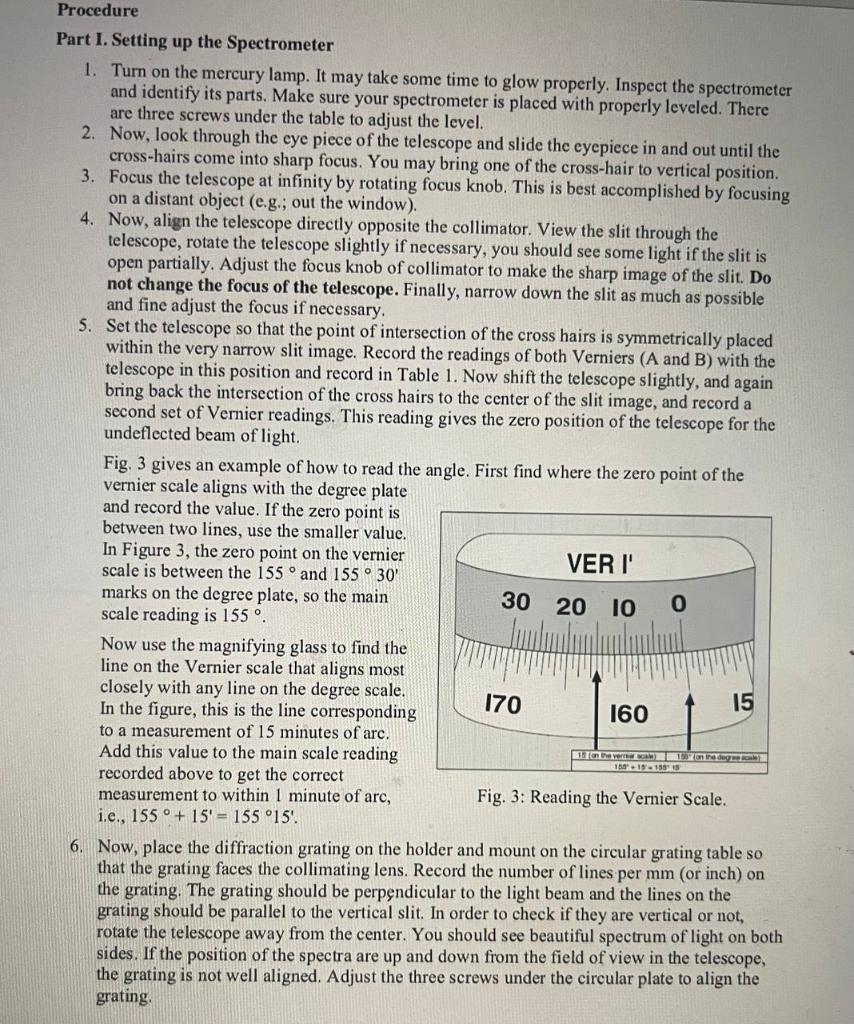 Solved THE DIFFRACTION GRATING SPECTROMETER Purpose a. To | Chegg.com