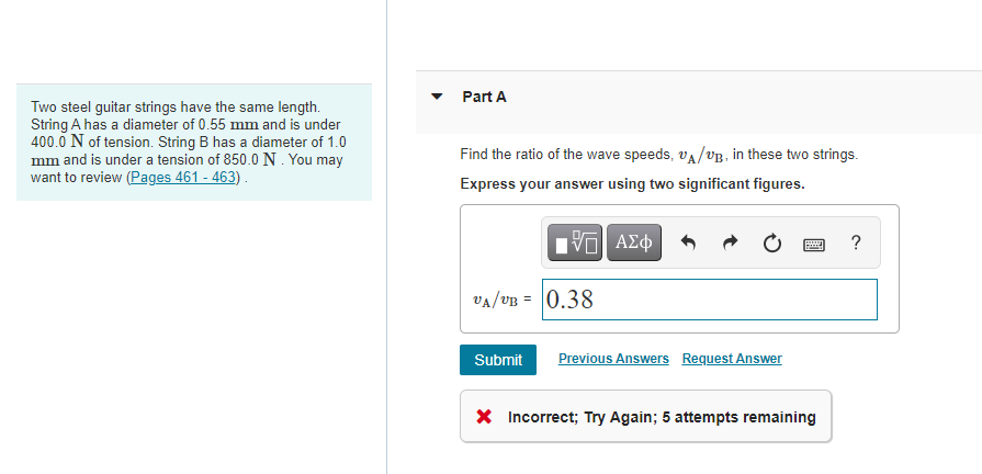 Solved Part A Two steel guitar strings have the same length. | Chegg.com