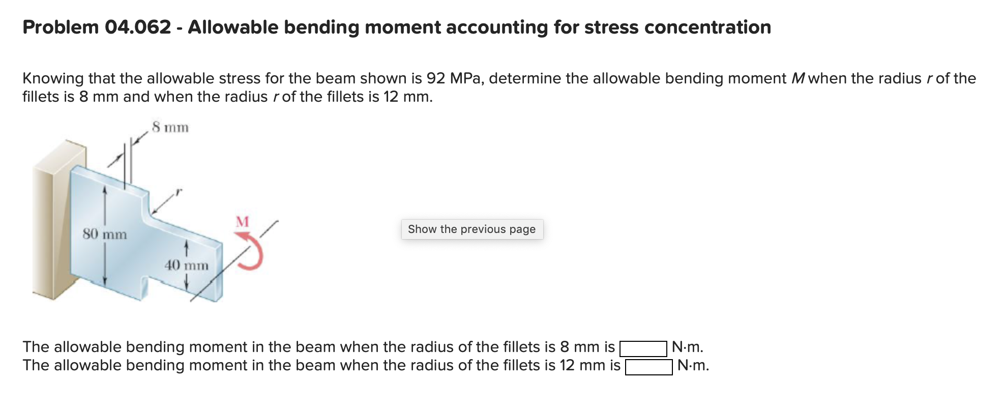 Solved Problem 04.062 - Allowable bending moment accounting | Chegg.com