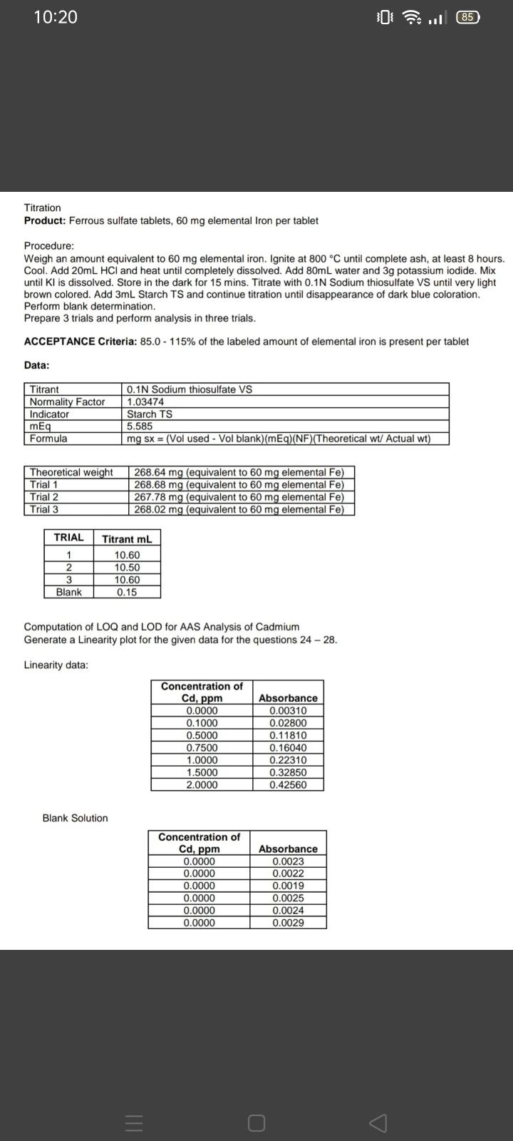 please refer to the titration part on the file | Chegg.com