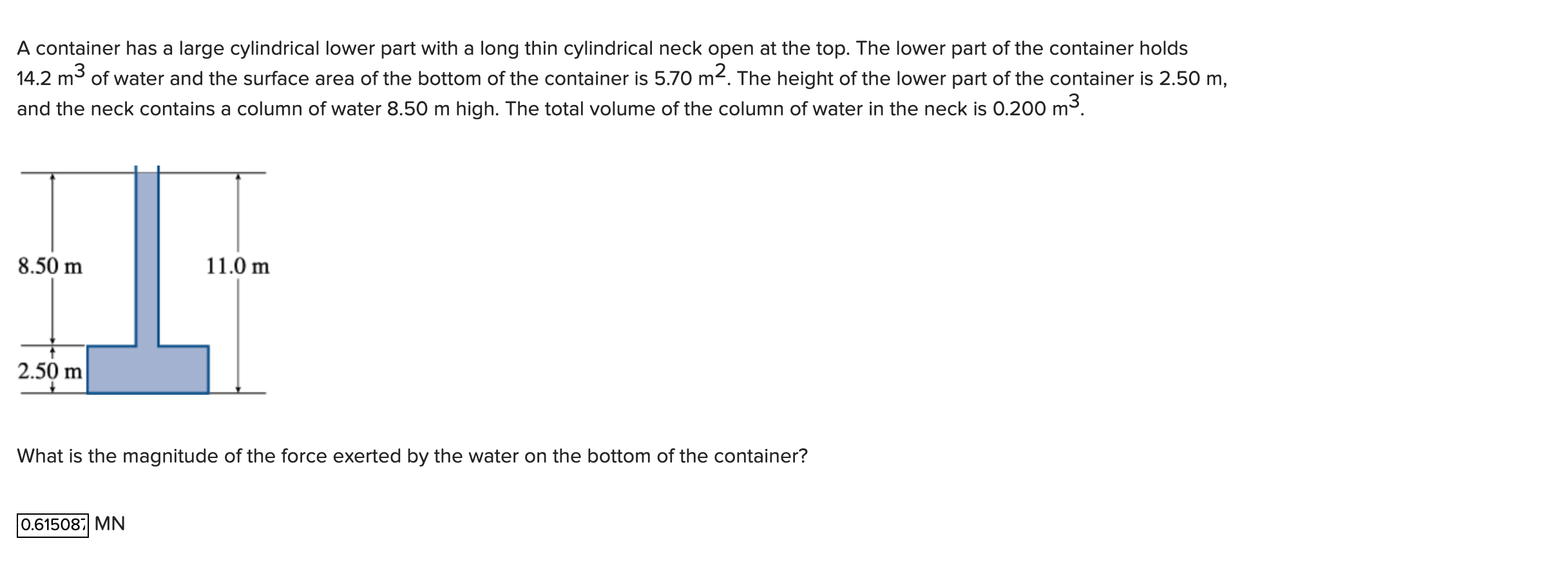 Solved A container has a large cylindrical lower part with a | Chegg.com