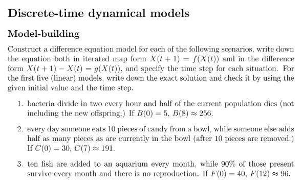 Discrete-time dynamical models Model-building | Chegg.com
