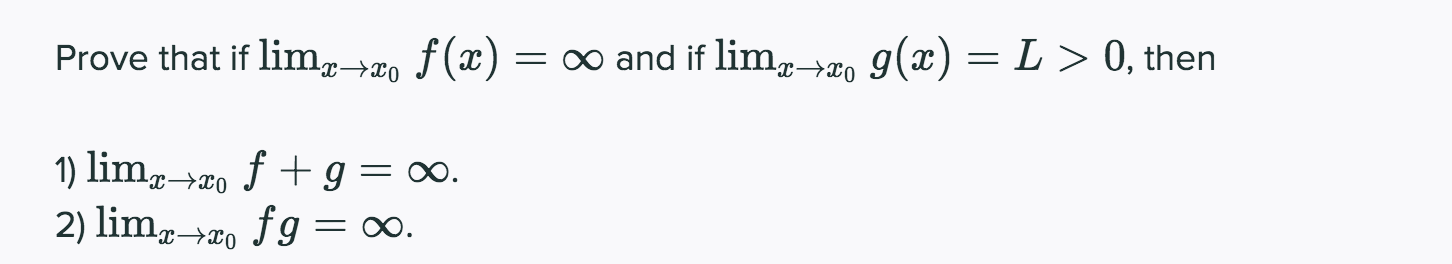 Solved Prove that if limc+mo f(a) = 0 and if limx_xo g(x) = | Chegg.com
