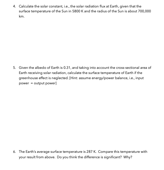 Solved 4. Calculate the solar constant, i.e., the solar | Chegg.com