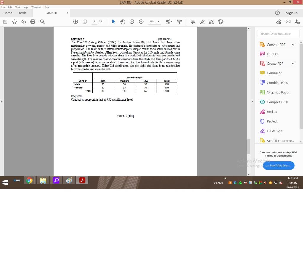 Solved SAM100 - Adobe Acrobat Reader DC (32-bit) File Edit | Chegg.com