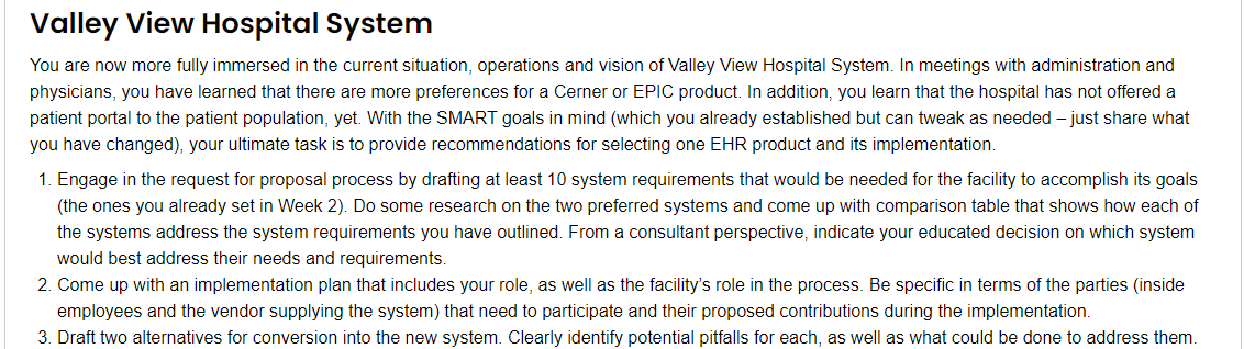 Solved Valley View Hospital System You are now more fully | Chegg.com