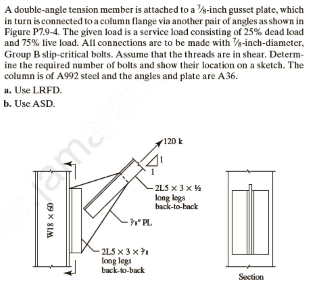 A double-angle tension member is attached to a | Chegg.com