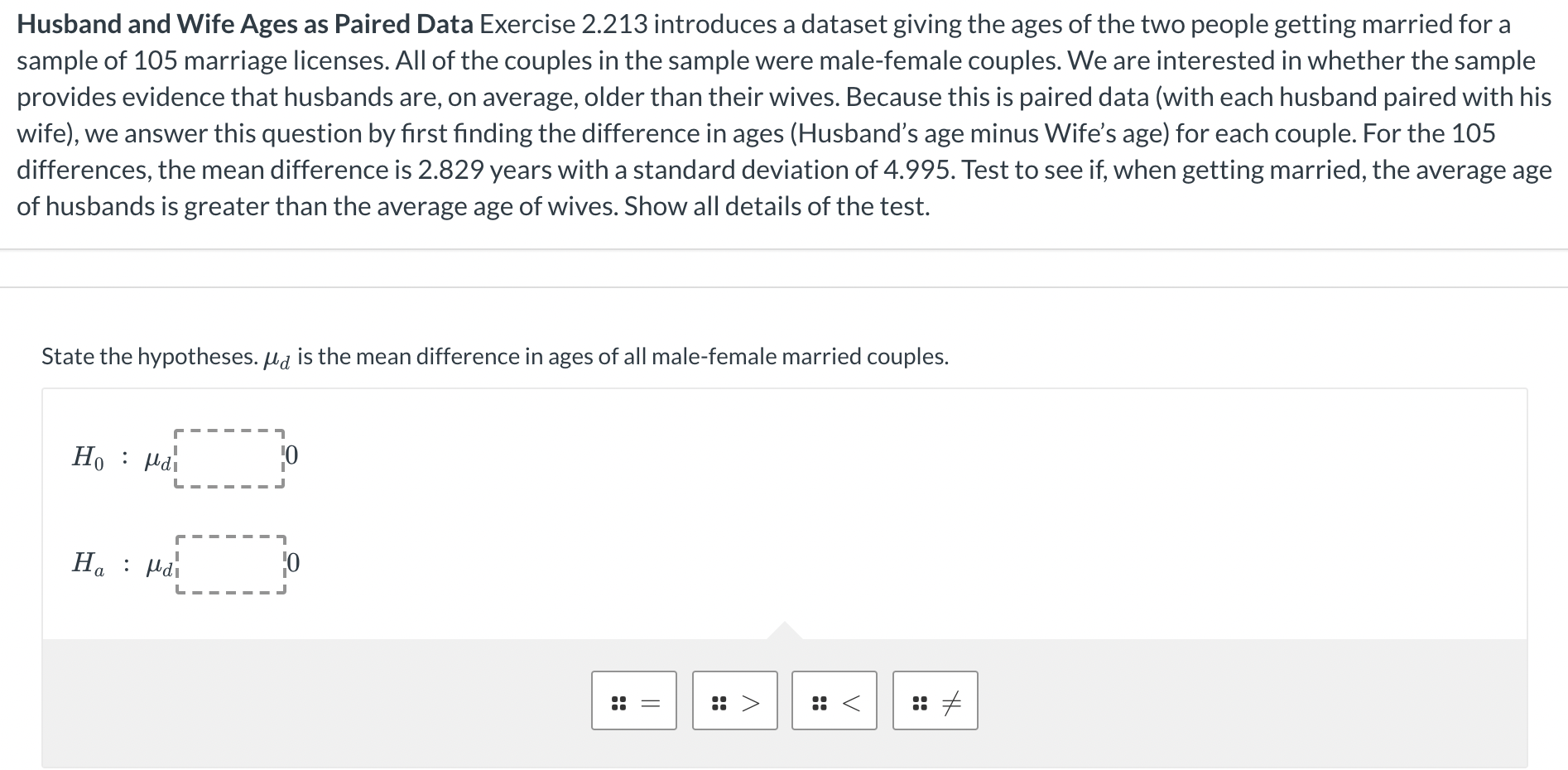 Solved Husband and Wife Ages as Paired Data Exercise 2.213 | Chegg.com