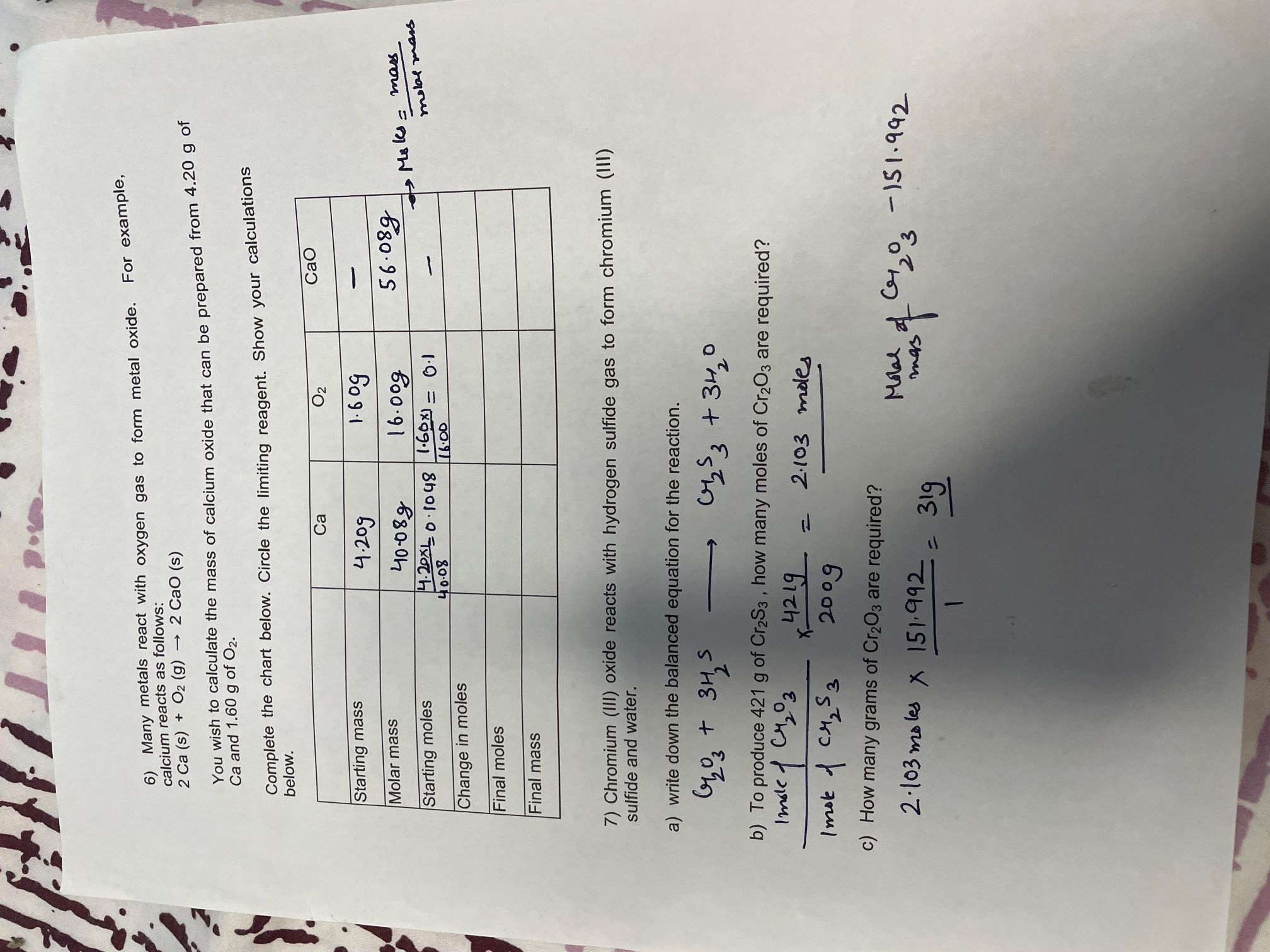 Solved 6) Many metals react with oxygen gas to form metal | Chegg.com