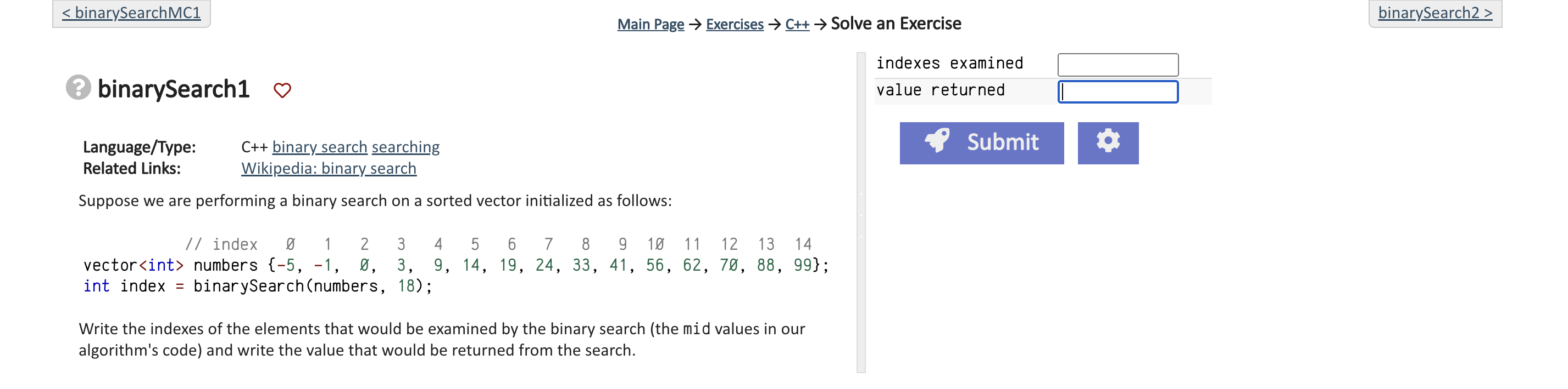 Solved Language/Type: C++ binary search searching Related | Chegg.com