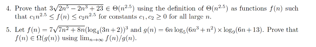 Solved 4. Prove that Sy 2n Θ(n2.5) using the definition of | Chegg.com