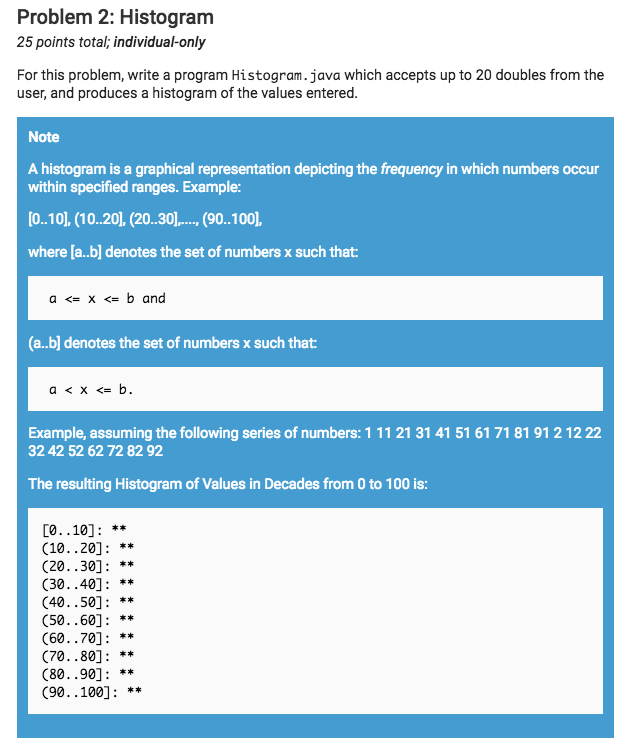 Solved Java Write A Program Histogramjava Which Accepts Up 
