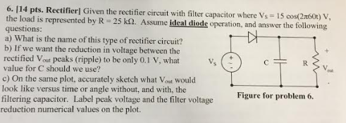 Solved 6. 14 pts. Rectifier] Given the rectifier circuit | Chegg.com