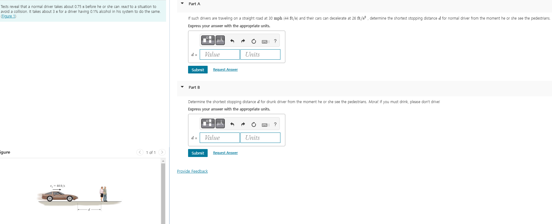 Solved Tests reveal that a normal driver takes about 0.75 s | Chegg.com