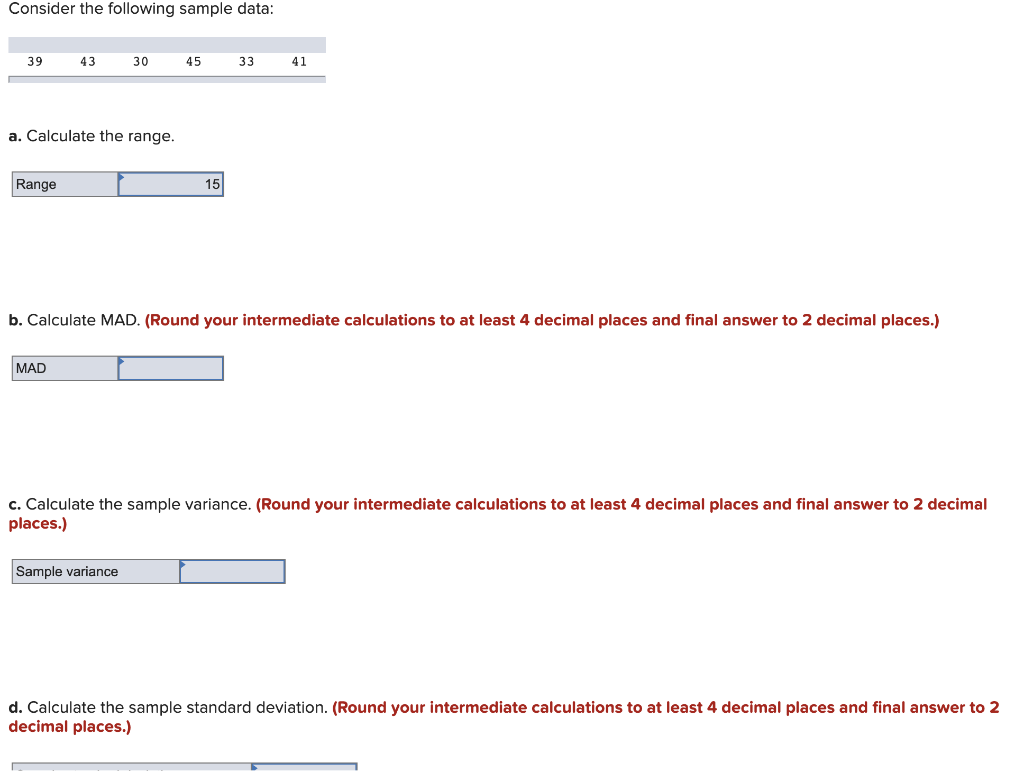 Solved Consider the following sample data: a. Calculate the | Chegg.com
