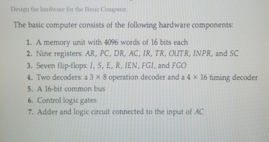 Design the hardware for the Basic Computer. The basic | Chegg.com