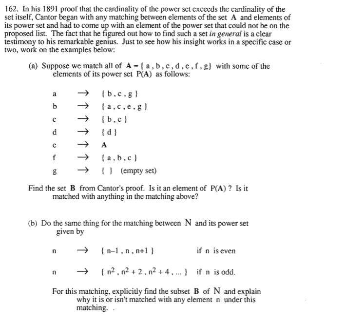 Solved 162. In his 1891 proof that the cardinality of the | Chegg.com
