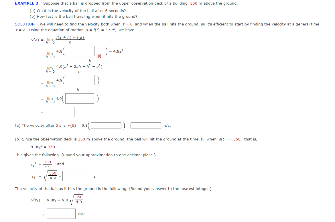 Solved EXAMPLE 3 Suppose that a ball is dropped from the | Chegg.com