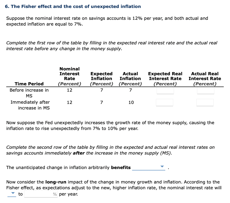 6. The Fisher effect and the cost of unexpected | Chegg.com