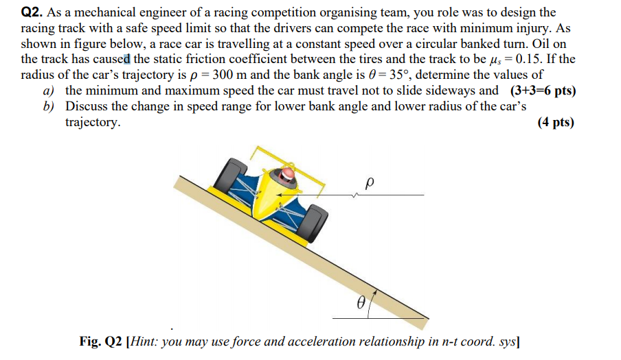 Solved Q2. As a mechanical engineer of a racing competition | Chegg.com