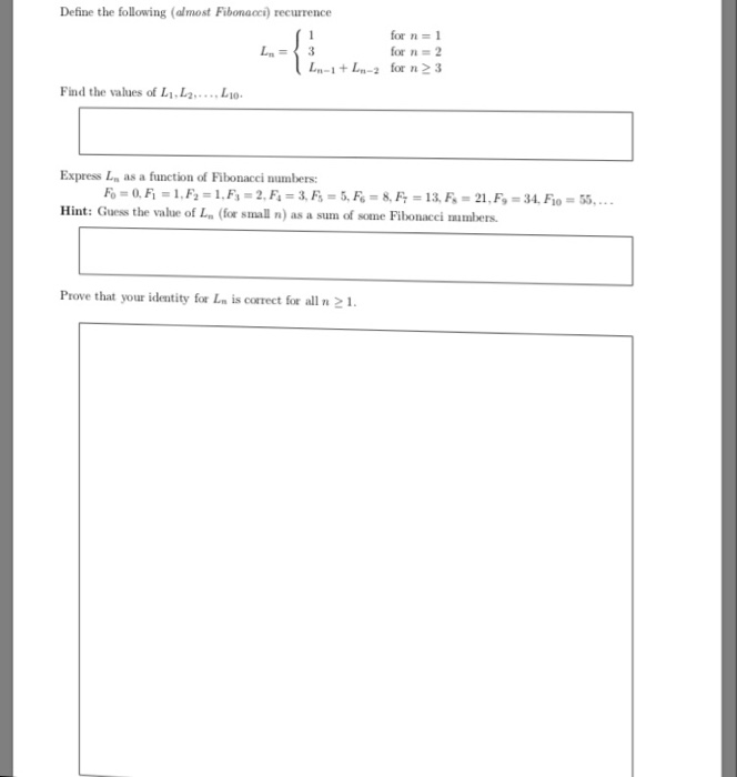 Solved Define the following (almost Fibonaoci) recurrence | Chegg.com